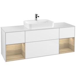 Villeroy & Boch Villeroy und Boch Finion Waschtischunterschrank G451PCGF 160cm, Abdeckplatte white matt, Emotion, Regale Oak Veneer, Glossy white lacquer