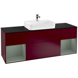 Villeroy & Boch Villeroy und Boch Finion Waschtischunterschrank G452GMHB 160cm, Abdeckplatte black matt, Emotion, Regale Olive matt lacquer, Peony Matt