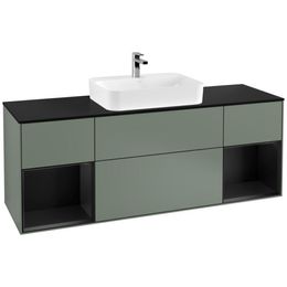 Villeroy & Boch Villeroy und Boch Finion Waschtischunterschrank G452PDGM 160cm, Abdeckplatte black matt, Emotion, Regale Black matt lacquer, Olive Matt Lacquer