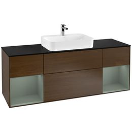 Villeroy & Boch Villeroy und Boch Finion Waschtischunterschrank G452GMGN 160cm, Abdeckplatte black matt, Emotion, Regale Olive matt lacquer, Walnut veneer