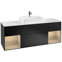 Villeroy & Boch Villeroy und Boch Finion Waschtischunterschrank F451PCPD 160x60,3cm, Abdeckplatte white matt, Regale Oak Veneer, Black matt lacquer