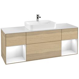 Villeroy & Boch Villeroy und Boch Finion Waschtischunterschrank F451GFPC 160x60,3cm, Abdeckplatte white matt, Regale Glossy white lacquer, Oak Veneer