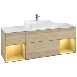 Villeroy & Boch Villeroy und Boch Finion Waschtischunterschrank F451HFPC 160x60,3cm, Abdeckplatte white matt, Regale Gold matt lacquer, Oak Veneer