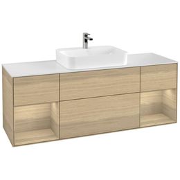 Villeroy & Boch Villeroy und Boch Finion Waschtischunterschrank F451PCPC 160x60,3cm, Abdeckplatte white matt, Regale Oak Veneer, Oak Veneer