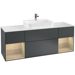 Villeroy & Boch Villeroy und Boch Finion Waschtischunterschrank F451PCHG 160x60,3cm, Abdeckplatte white matt, Regale Oak Veneer, Midnight Blue Matt Lacquer