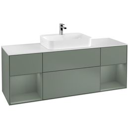 Villeroy & Boch Villeroy und Boch Finion Waschtischunterschrank F451GMGM 160x60,3cm, Abdeckplatte white matt, Regale Olive matt lacquer, Olive Matt Lacquer