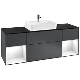 Villeroy & Boch Villeroy und Boch Finion Waschtischunterschrank F452GFHG 160x60,3cm, Abdeckplatte black matt, Regale Glossy white lacquer, Midnight Blue Matt Lacquer