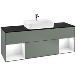 Villeroy & Boch Villeroy und Boch Finion Waschtischunterschrank F452GFGM 160x60,3cm, Abdeckplatte black matt, Regale Glossy white lacquer, Olive Matt Lacquer