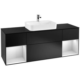 Villeroy & Boch Villeroy und Boch Finion Waschtischunterschrank F452MTPD 160x60,3cm, Abdeckplatte black matt, Regale White matt lacquer, Black matt lacquer