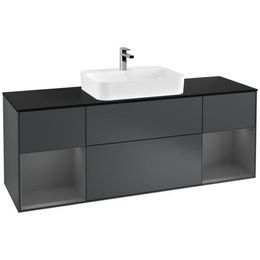 Villeroy & Boch Villeroy und Boch Finion Waschtischunterschrank F452GKHG 160x60,3cm, Abdeckplatte black matt, Regale Anthracite matt lacquer, Midnight Blue Matt Lacquer