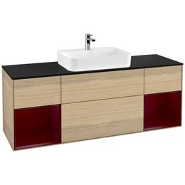Villeroy & Boch Villeroy und Boch Finion Waschtischunterschrank F452HBPC 160x60,3cm, Abdeckplatte black matt, Regale Peony matt lacquer, Oak Veneer