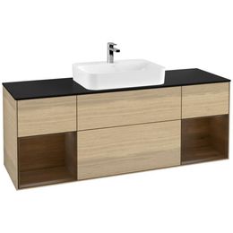 Villeroy & Boch Villeroy und Boch Finion Waschtischunterschrank F452GNPC 160x60,3cm, Abdeckplatte black matt, Regale Walnut veneer, Oak Veneer