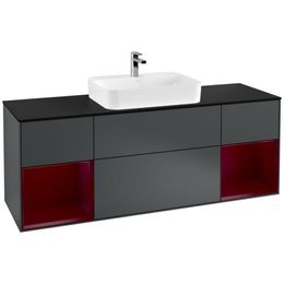 Villeroy & Boch Villeroy und Boch Finion Waschtischunterschrank F452HBHG 160x60,3cm, Abdeckplatte black matt, Regale Peony matt lacquer, Midnight Blue Matt Lacquer