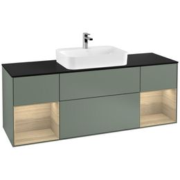 Villeroy & Boch Villeroy und Boch Finion Waschtischunterschrank F452PCGM 160x60,3cm, Abdeckplatte black matt, Regale Oak Veneer, Olive Matt Lacquer