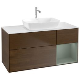 Villeroy & Boch Villeroy und Boch Finion Waschtischunterschrank G831GMGN 120cm, Abdeckplatte white matt, Emotion, Regale Olive matt lacquer, Walnut veneer