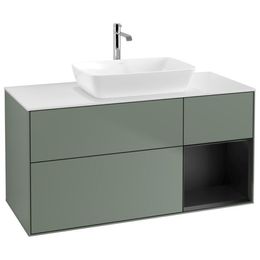 Villeroy & Boch Villeroy und Boch Finion Waschtischunterschrank G831PDGM 120cm, Abdeckplatte white matt, Emotion, Regale Black matt lacquer, Olive Matt Lacquer