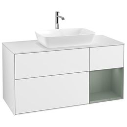 Villeroy & Boch Villeroy und Boch Finion Waschtischunterschrank G831GMGF 120cm, Abdeckplatte white matt, Emotion, Regale Olive matt lacquer, Glossy white lacquer
