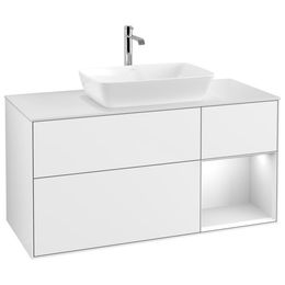 Villeroy & Boch Villeroy und Boch Finion Waschtischunterschrank G831MTGF 120cm, Abdeckplatte white matt, Emotion, Regale White matt lacquer, Glossy white lacquer