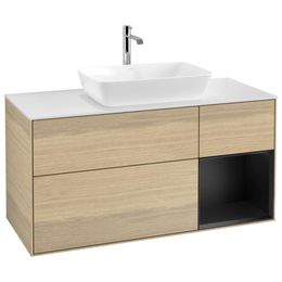 Villeroy & Boch Villeroy und Boch Finion Waschtischunterschrank G831PDPC 120cm, Abdeckplatte white matt, Emotion, Regale Black matt lacquer, Oak Veneer