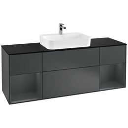 Villeroy & Boch Villeroy und Boch Finion Waschtischunterschrank F452HGHG 160x60,3cm, Abdeckplatte black matt, Regale Midnight matt lacquer, Midnight Blue Matt Lacquer