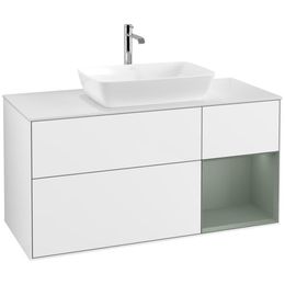 Villeroy & Boch Villeroy und Boch Finion Waschtischunterschrank F831GMGF 120cm, Abdeckplatte white matt, Regale Olive matt lacquer, Glossy white lacquer