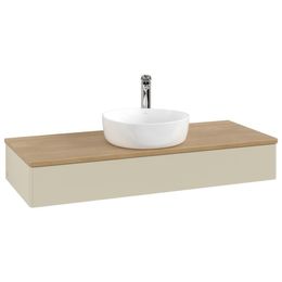 Villeroy & Boch Villeroy und Boch Antao Waschtisch-Unterschrank L10051HJ mit Beleuchtung, 120x19x50cm, Hahnloch, Waschbeckenplattenfarbe honey oak, silk grey matt lacquer