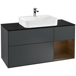 Villeroy & Boch Villeroy und Boch Finion Waschtischunterschrank G422GNHG 120cm, Abdeckplatte black matt, Emotion, Regal rechts Walnut veneer, Midnight Blue Matt Lacquer