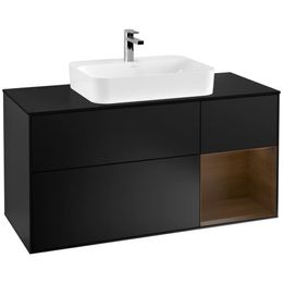 Villeroy & Boch Villeroy und Boch Finion Waschtischunterschrank G422GNPD 120cm, Abdeckplatte black matt, Emotion, Regal rechts Walnut veneer, Black matt lacquer