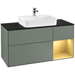 Villeroy & Boch Villeroy und Boch Finion Waschtischunterschrank G422HFGM 120cm, Abdeckplatte black matt, Emotion, Regal rechts Gold matt, Olive Matt Lacquer