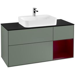 Villeroy & Boch Villeroy und Boch Finion Waschtischunterschrank G422HBGM 120cm, Abdeckplatte black matt, Emotion, Regal rechts Peony matt, Olive Matt Lacquer