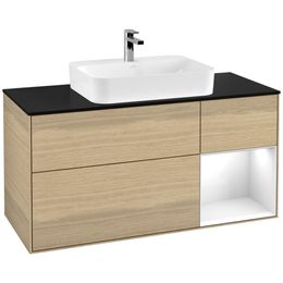 Villeroy & Boch Villeroy und Boch Finion Waschtischunterschrank G422GFPC 120cm, Abdeckplatte black matt, Emotion, Regal rechts Glossy white, Oak Veneer
