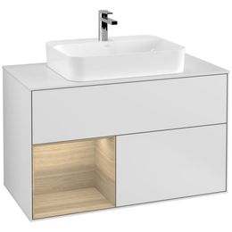 Villeroy & Boch Villeroy und Boch Finion Waschtischunterschrank G361PCMT 100cm, Abdeckplatte white matt, Emotion, Regal links Oak Veneer, White matt lacquer