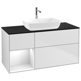 Villeroy & Boch Villeroy und Boch Finion Waschtischunterschrank G822GFMT 120cm, Abdeckplatte black matt, Emotion, Regale Glossy white lacquer, White matt lacquer
