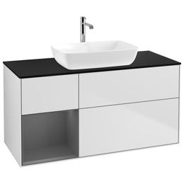 Villeroy & Boch Villeroy und Boch Finion Waschtischunterschrank G822GKMT 120cm, Abdeckplatte black matt, Emotion, Regale Anthracite matt lacquer, White matt lacquer