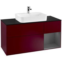Villeroy & Boch Villeroy und Boch Finion Waschtischunterschrank F422GKHB 120cm, Abdeckplatte black matt, Regal rechts Anthracite matt, Peony Matt