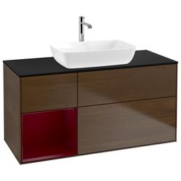 Villeroy & Boch Villeroy und Boch Finion Waschtischunterschrank G822HBGN 120cm, Abdeckplatte black matt, Emotion, Regale Peony matt lacquer, Walnut veneer