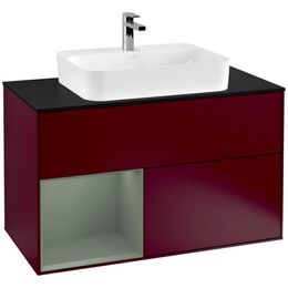 Villeroy & Boch Villeroy und Boch Finion Waschtischunterschrank F362GMHB 100cm, Abdeckplatte black matt, Regal links Olive Matt Lacquer, Peony Matt
