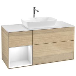 Villeroy & Boch Villeroy und Boch Finion Waschtischunterschrank G821GFPC 120cm, Abdeckplatte white matt, Emotion, Regale Glossy white lacquer, Oak Veneer