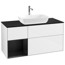 Villeroy & Boch Villeroy und Boch Finion Waschtischunterschrank G822PDGF 120cm, Abdeckplatte black matt, Emotion, Regale Black matt lacquer, Glossy white lacquer