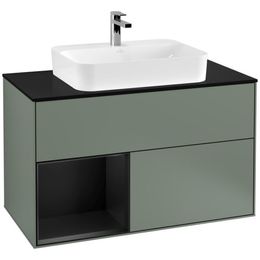 Villeroy & Boch Villeroy und Boch Finion Waschtischunterschrank F362PDGM 100cm, Abdeckplatte black matt, Regal links Black matt lacquer, Olive Matt Lacquer