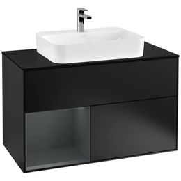 Villeroy & Boch Villeroy und Boch Finion Waschtischunterschrank F362HGPD 100cm, Abdeckplatte black matt, Regal links Midnight Blue Matt Lacquer, Black matt lacquer