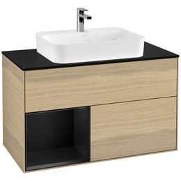 Villeroy & Boch Villeroy und Boch Finion Waschtischunterschrank F362PDPC 100cm, Abdeckplatte black matt, Regal links Black matt lacquer, Oak Veneer