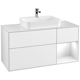 Villeroy & Boch Villeroy und Boch Finion Waschtischunterschrank G421GFGF 120cm, Abdeckplatte white matt, Emotion, Regal rechts Glossy white, Glossy white lacquer