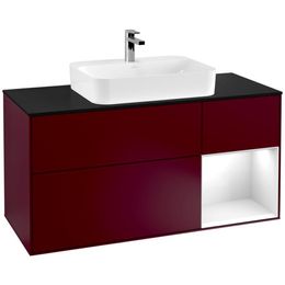 Villeroy & Boch Villeroy und Boch Finion Waschtischunterschrank F422GFHB 120cm, Abdeckplatte black matt, Regal rechts Glossy white lacquer, Peony Matt