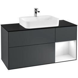 Villeroy & Boch Villeroy und Boch Finion Waschtischunterschrank F422GFHG 120cm, Abdeckplatte black matt, Regal rechts Glossy white lacquer, Midnight Blue Matt Lacquer