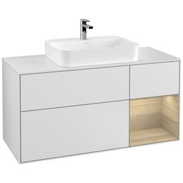 Villeroy & Boch Villeroy und Boch Finion Waschtischunterschrank G421PCMT 120cm, Abdeckplatte white matt, Emotion, Regal rechts Oak veneer, White matt lacquer