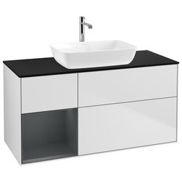 Villeroy & Boch Villeroy und Boch Finion Waschtischunterschrank G822HGMT 120cm, Abdeckplatte black matt, Emotion, Regale Midnight matt lacquer, White matt lacquer