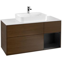 Villeroy & Boch Villeroy und Boch Finion Waschtischunterschrank G421PDGN 120cm, Abdeckplatte white matt, Emotion, Regal rechts Black matt, Walnut veneer