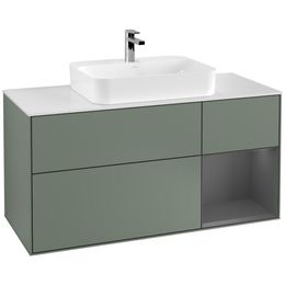 Villeroy & Boch Villeroy und Boch Finion Waschtischunterschrank G421GKGM 120cm, Abdeckplatte white matt, Emotion, Regal rechts Anthracite matt, Olive Matt Lacquer