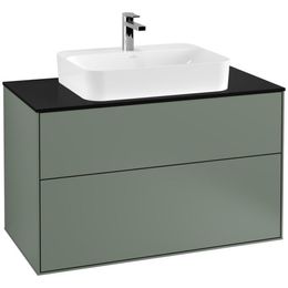 Villeroy & Boch Villeroy und Boch Finion Waschtischunterschrank G35200GM 100x60,3cm, Emotion, Abdeckplatte black matt, Olive Matt Lacquer